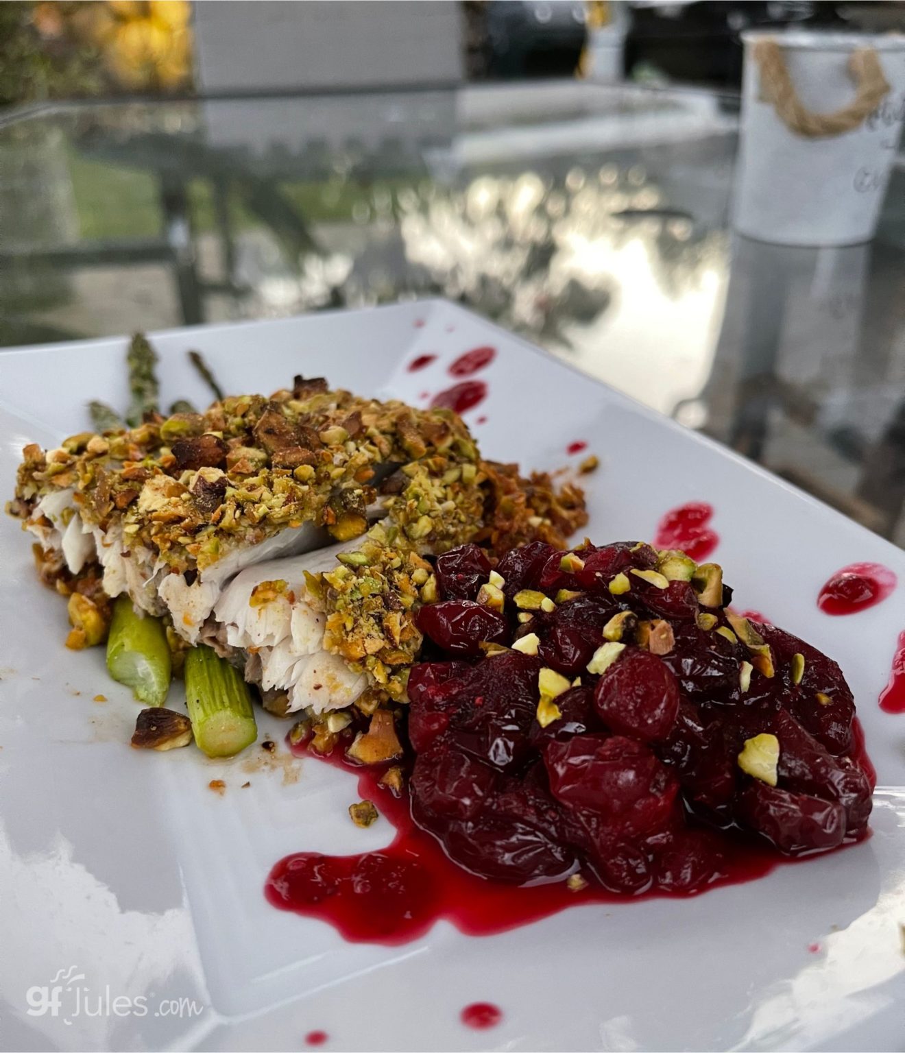 Pistachio Encrusted Grouper with Mango Salsa and Cranberry - gfJules