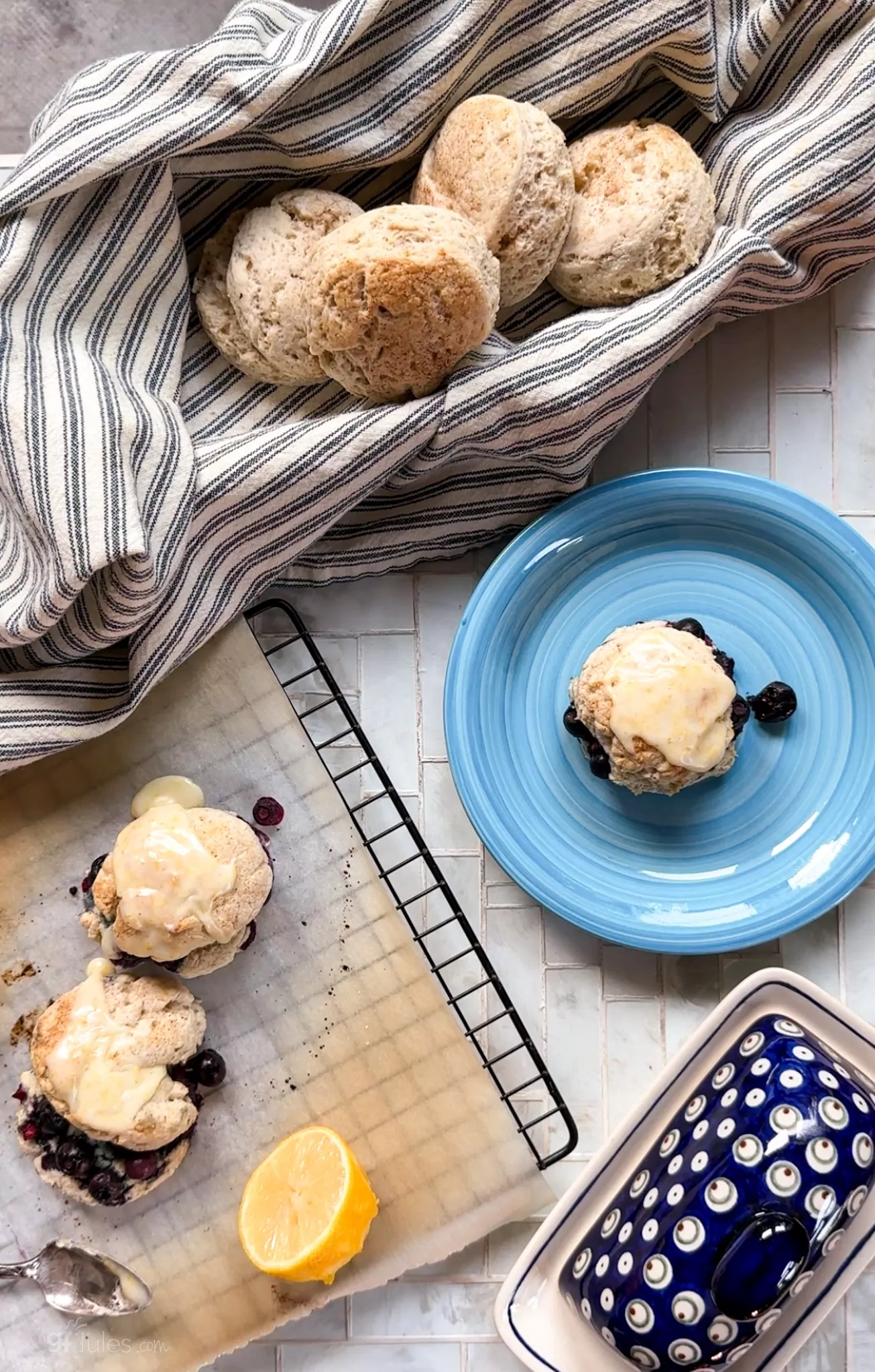 Gluten Free Blueberry Biscuits with Lemon Glaze - #1GFblog gfJules